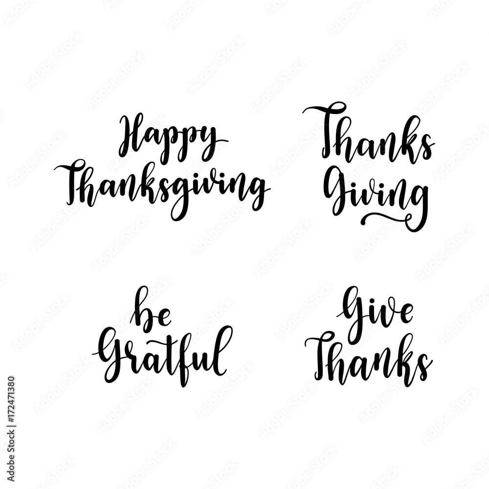 Happy Thanksgiving, Be gratful, Give Thanks hand lettering elements set ...