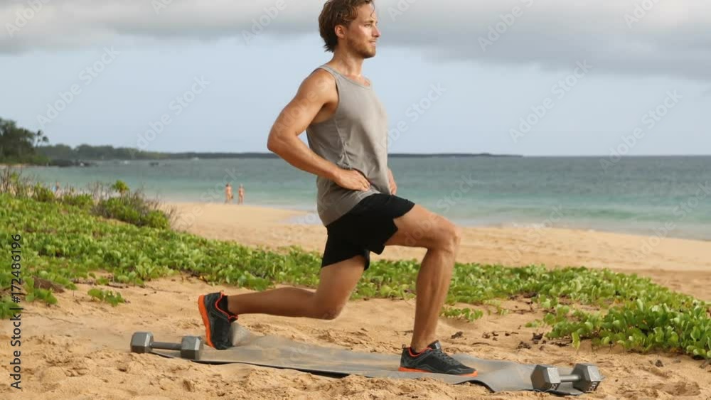 Lunges exercise - fitness man doing lunge workout exercising legs. Male ...