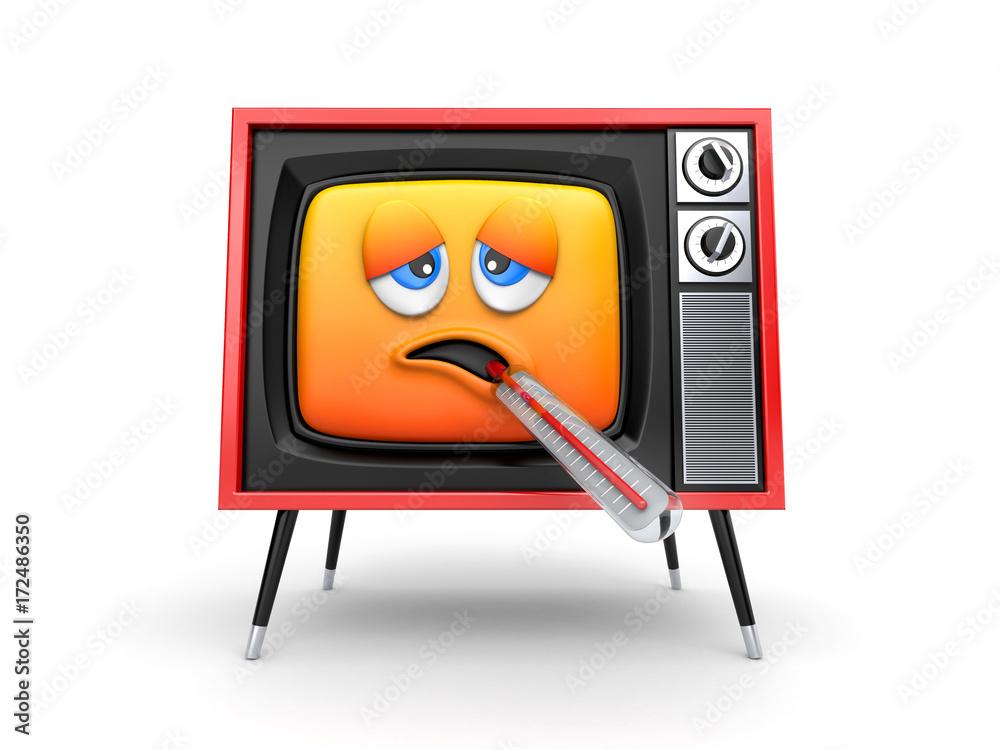 Cute sick TV emoticon with thermometer. 3d illustration Stock ...