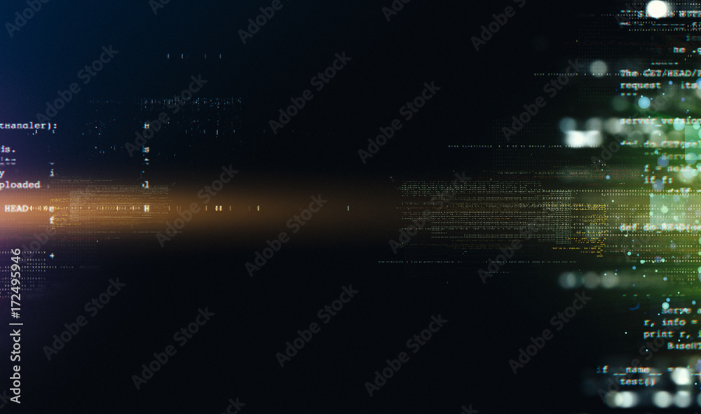 Abstract tech background. Floating Numbers HUD Background. Matrix particles grid virtual reality ...
