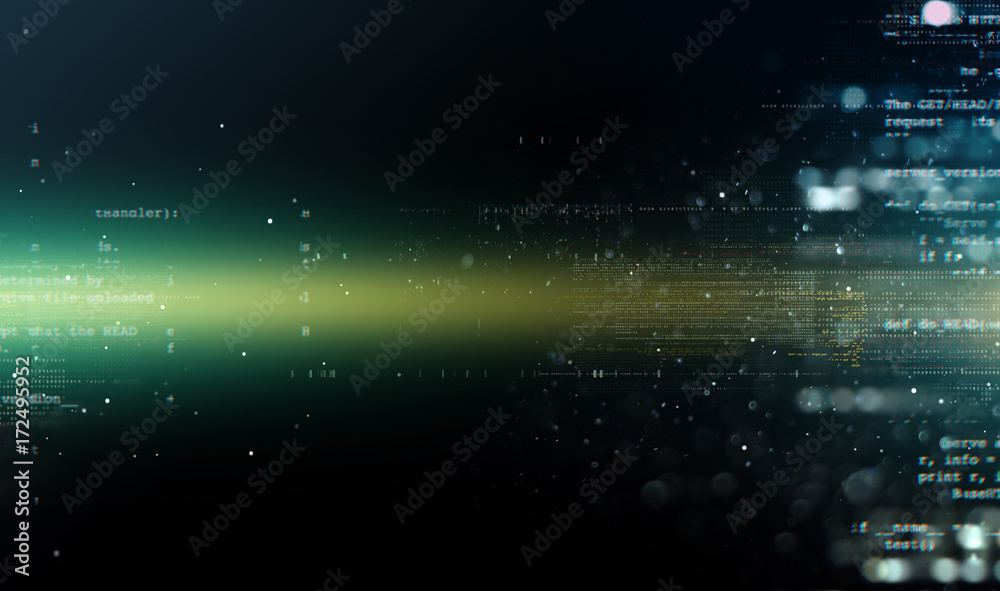 Abstract tech background. Floating Numbers HUD Background. Matrix particles grid virtual reality ...