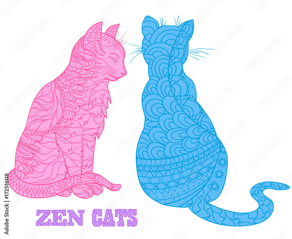 Zen cats. Design Zentangle. Hand drawn cat with abstract patterns on ...