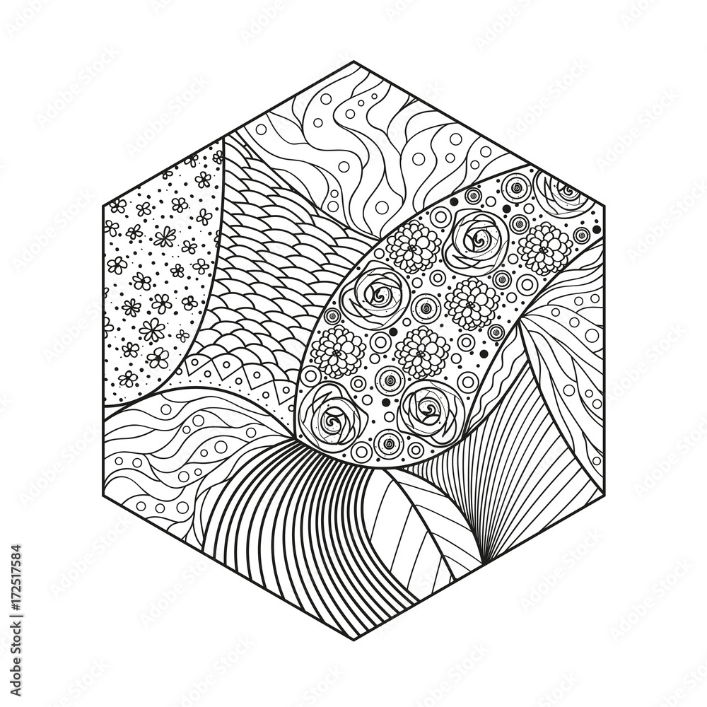 Polygon. Zentangle. Hand drawn element with abstract patterns on ...