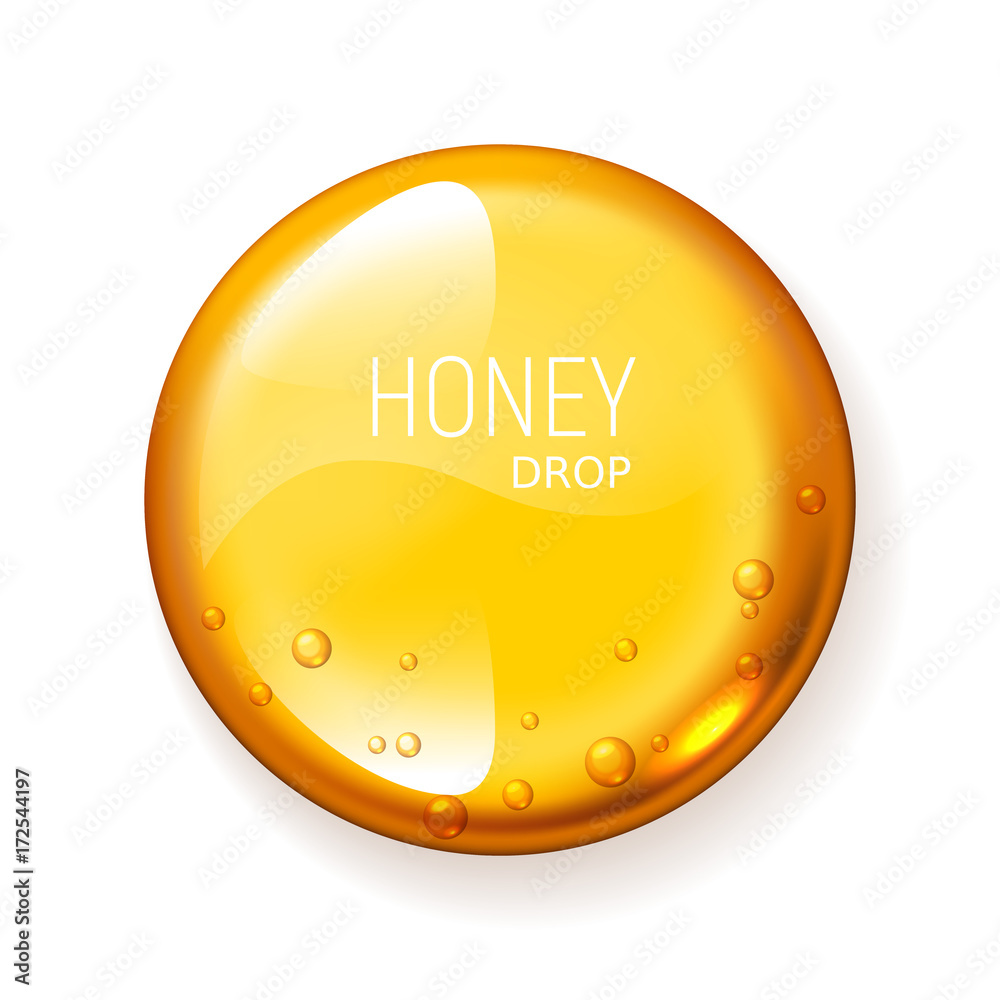 Realistic vector honey drop on white background Stock Vector | Adobe Stock