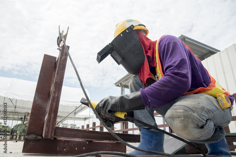 Industrial welder welding fabricated construction in factory Welding ...