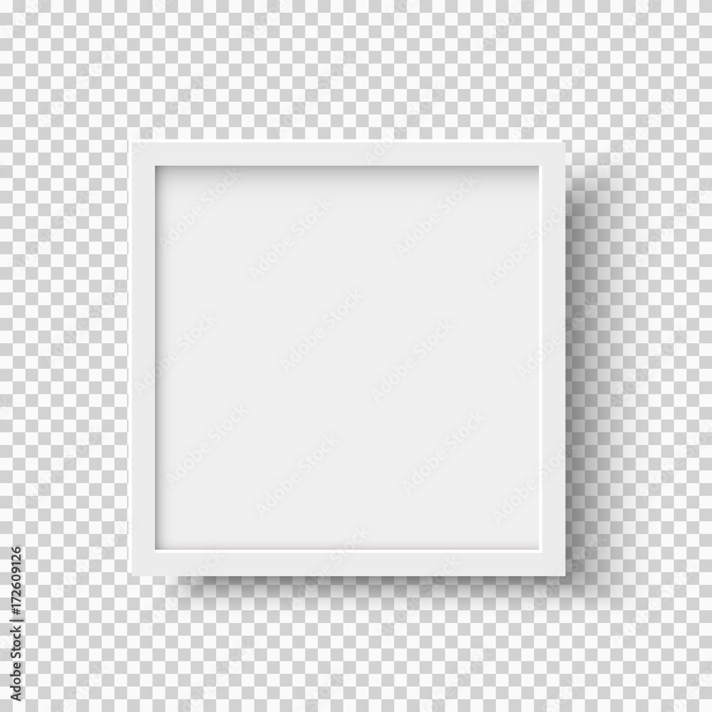 White realistic square empty picture frame on transparent background ...