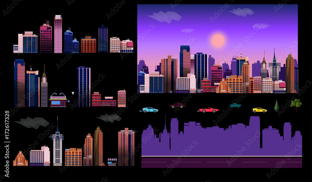 Vektorová grafika „Constructor for night city background. Easy to ...
