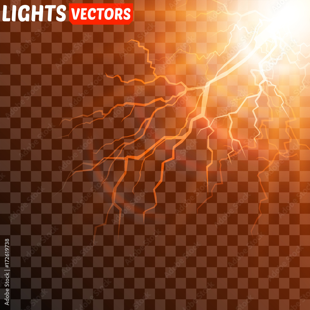 Lightning flash light thunder spark on transparent background. Stock ...