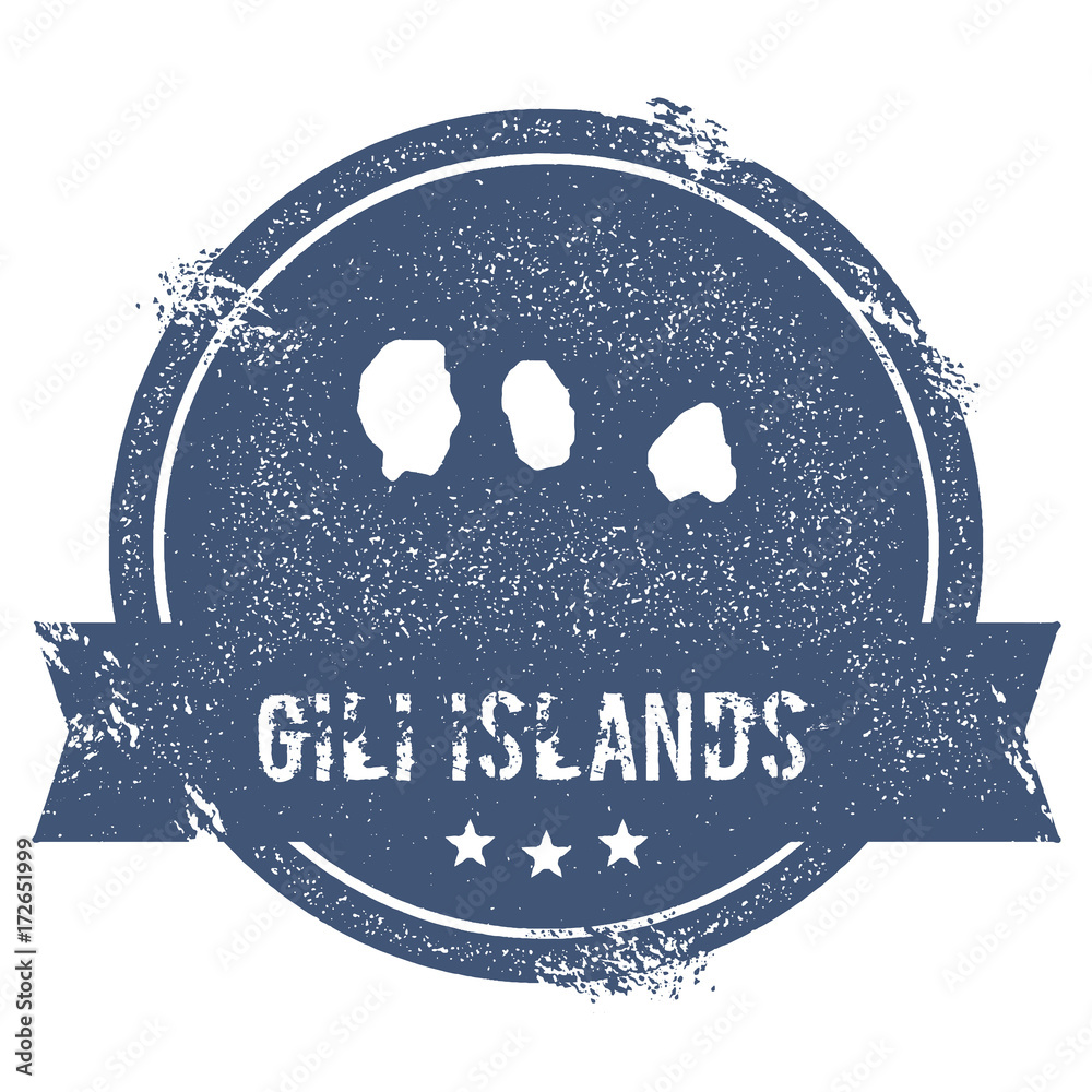 Gili Islands logo sign. Travel rubber stamp with the name and map of ...