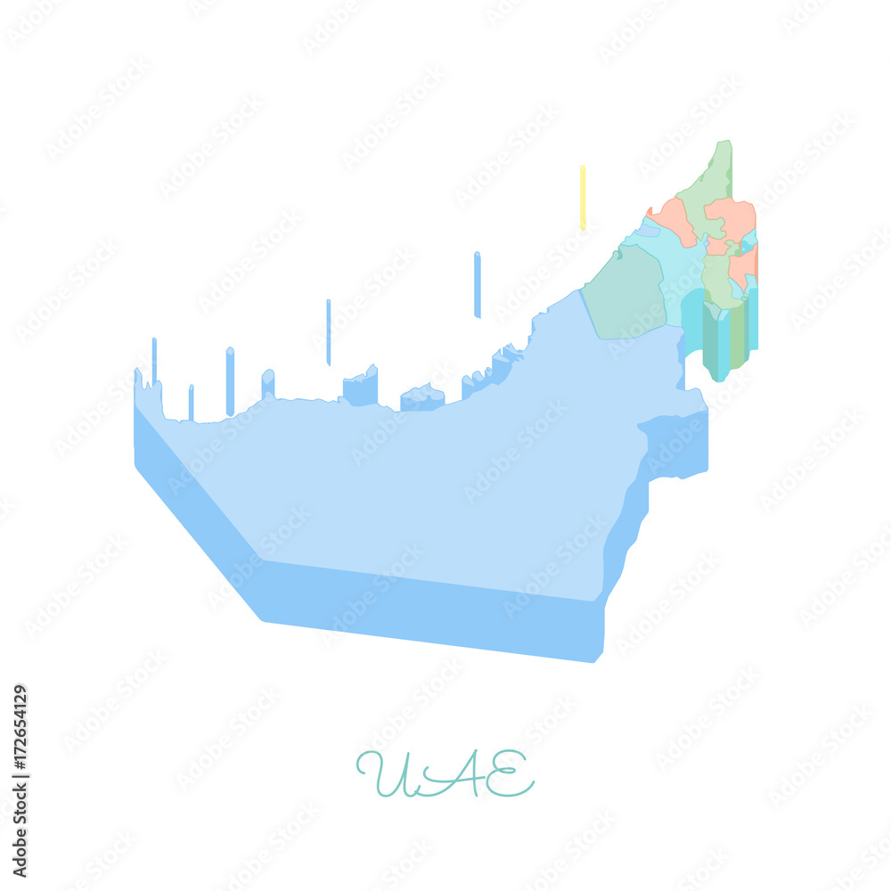 UAE region map: colorful isometric top view. Detailed map of UAE ...
