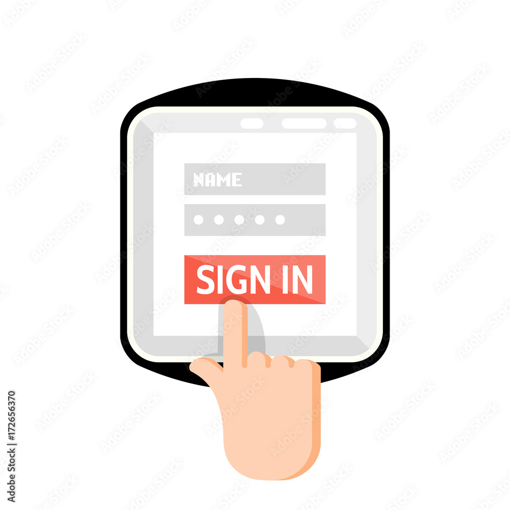 Sign in / registration required sign on tablet device screen for web ...