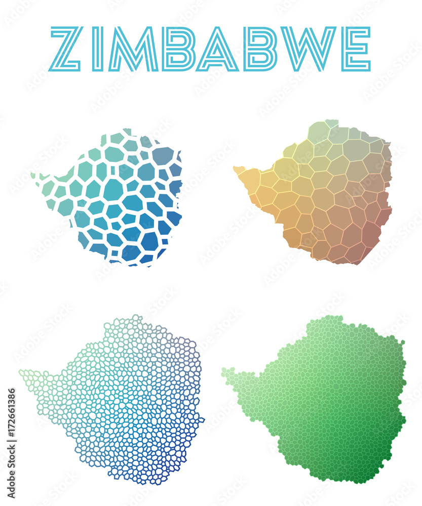 Zimbabwe polygonal map. Mosaic style maps collection. Bright abstract ...