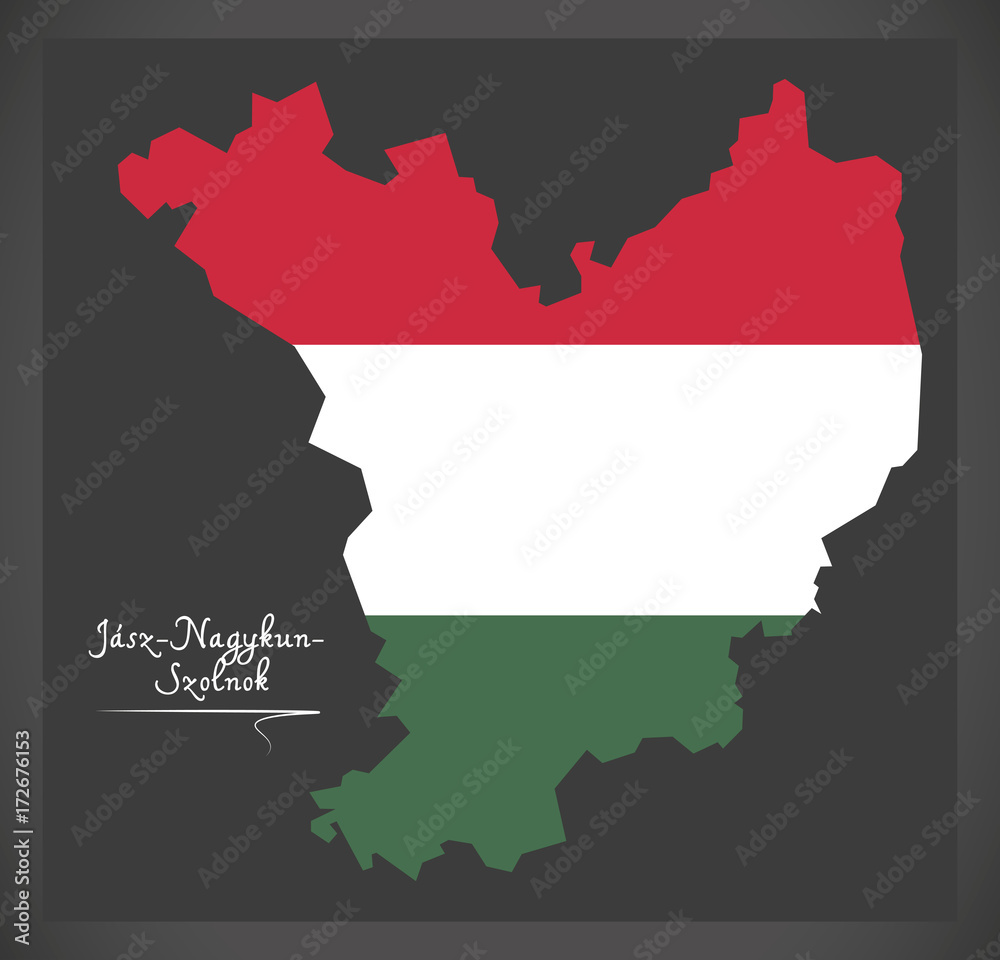 Jasz-Nagykun-Szolnok map of Hungary with Hungarian national flag ...