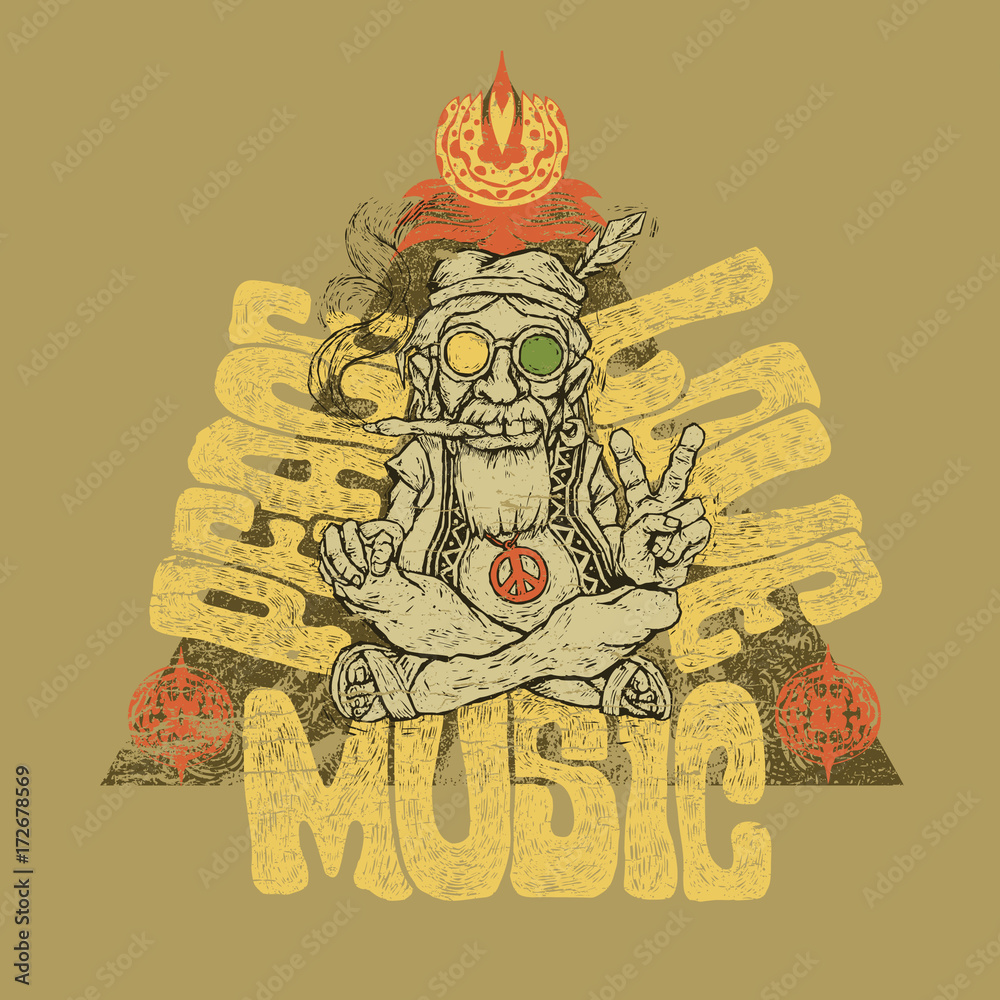 Retro design of Peace, Love and Music for poster or t-shirt print with ...