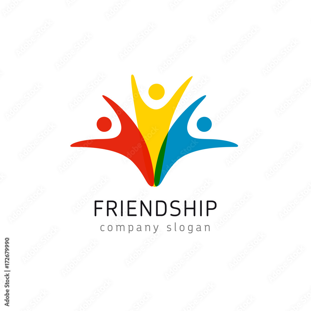 Friendship colored logo united person icon. Trendy flat style colorful ...