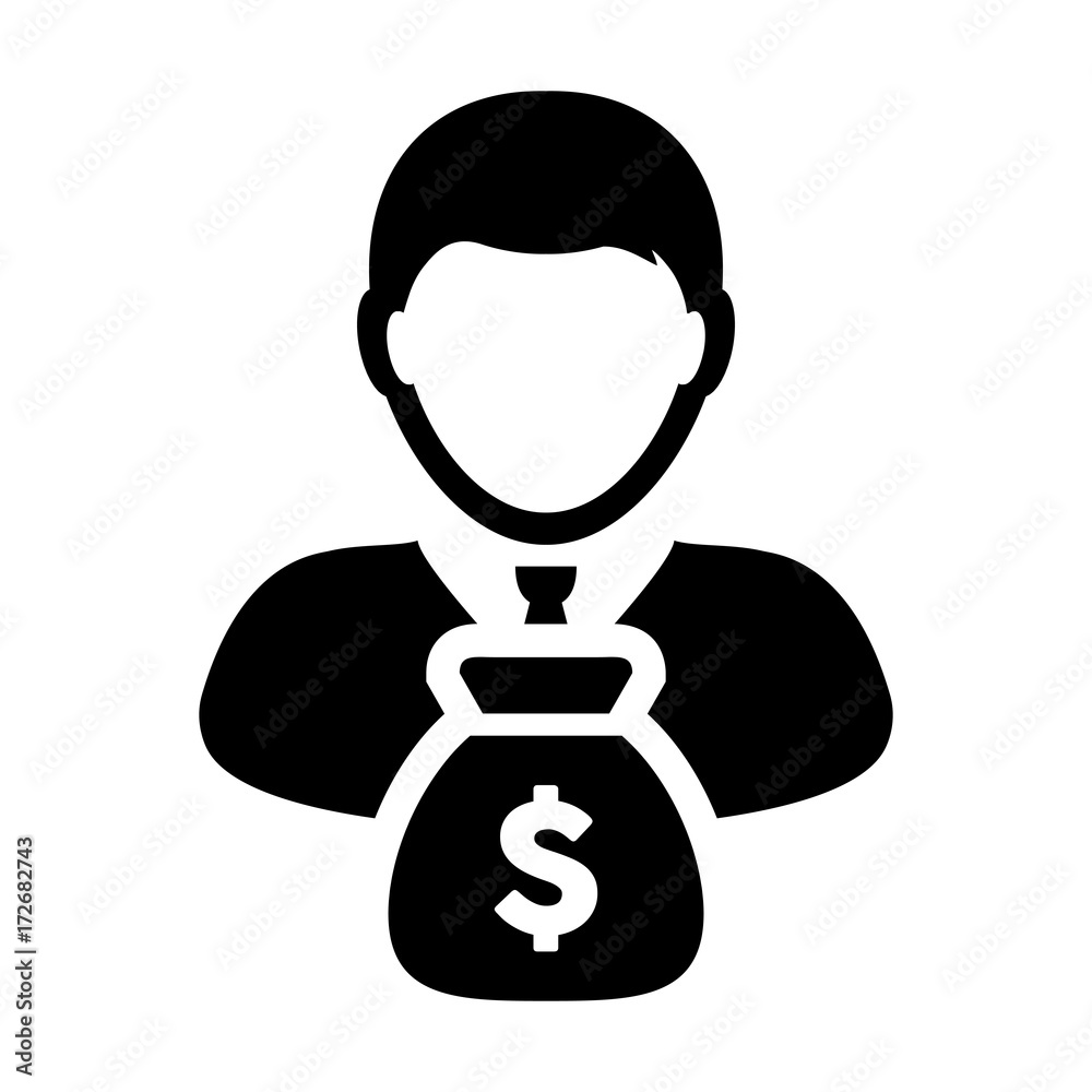 Person Icon Vector With Money Bag Dollar Man Symbol for Banking and ...