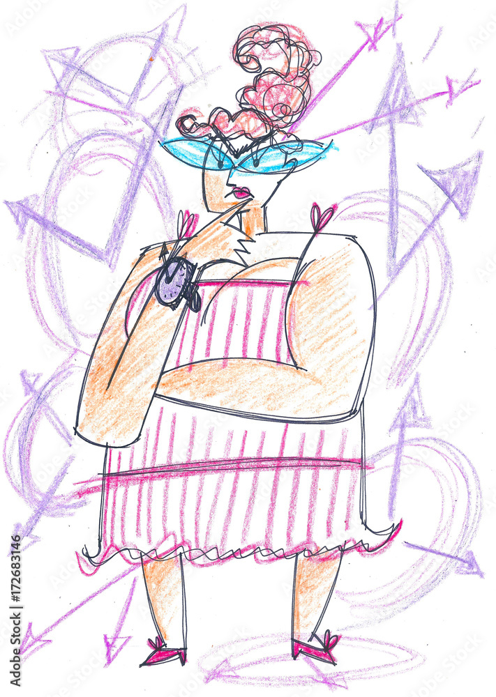 Fat time lady concept illustration Stock Illustration | Adobe Stock