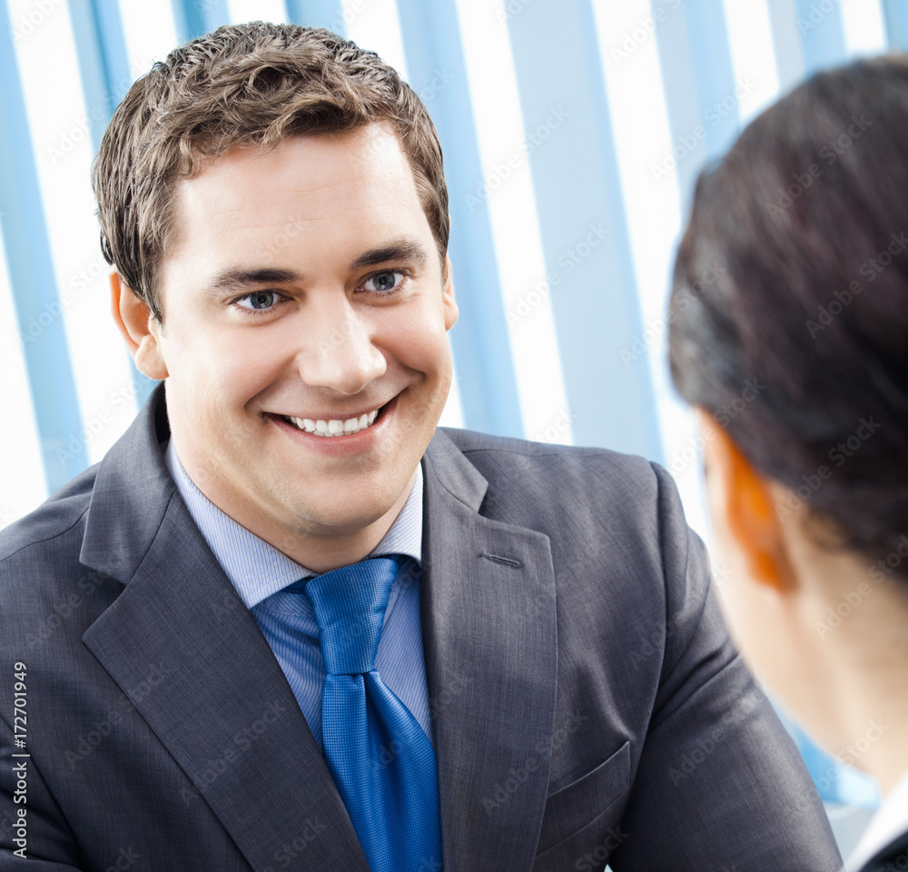 Happy businesspeople, or business man and client foto de Stock | Adobe ...