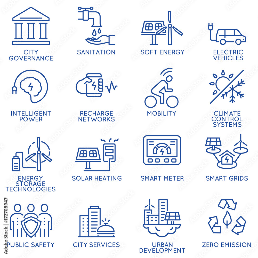 Vector set of thin linear 16 icons related to technology for ...