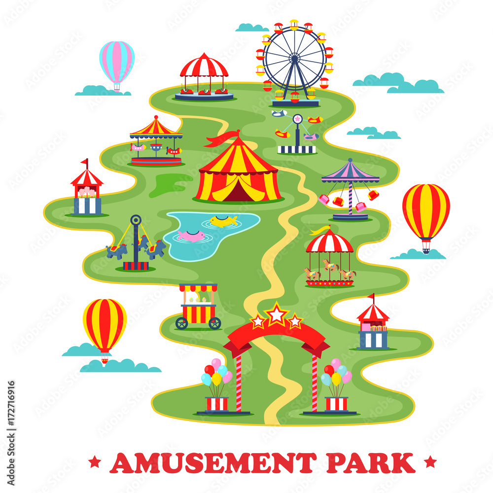 Map of amusement park or circus with attractions Stock Vector | Adobe Stock
