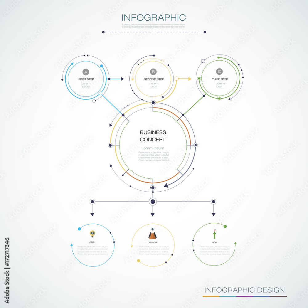 Infographic template, circle design with arrows sign and 6 options or ...