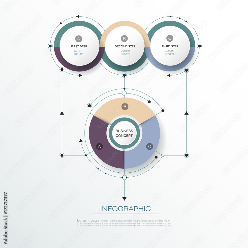 Vector Infographic 3D circle label design, Arrows sign and 3 options or ...