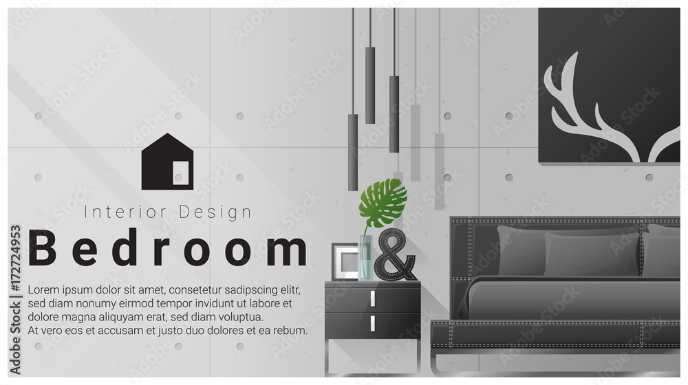Interior design with Modern bedroom background , vector , illustration ...