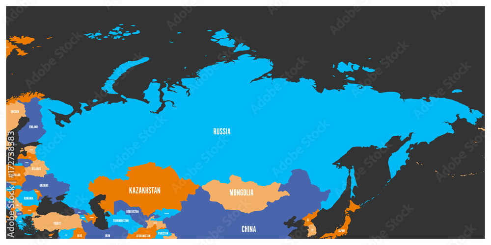 Political map of Russia and surrounding European and Asian countries ...