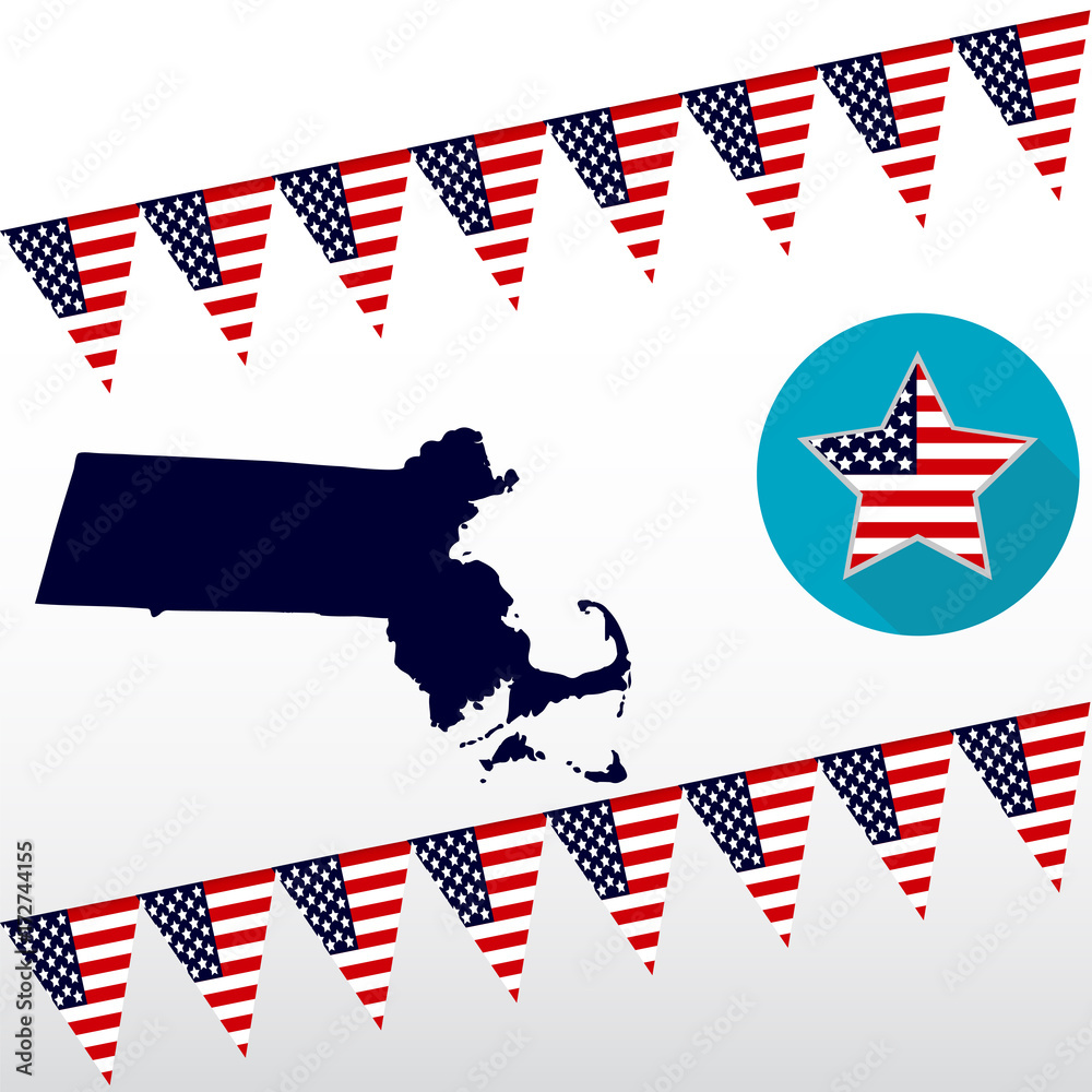 Map of the U.S. state of Massachusetts on a white background. American ...