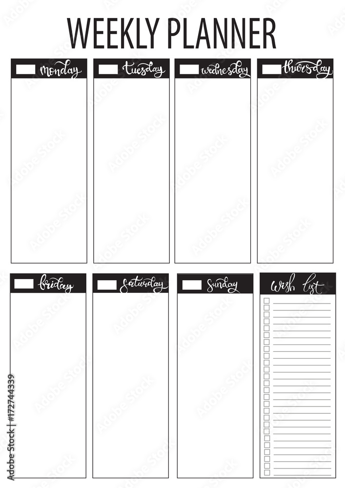 weekly planner blank template Stock Vector | Adobe Stock