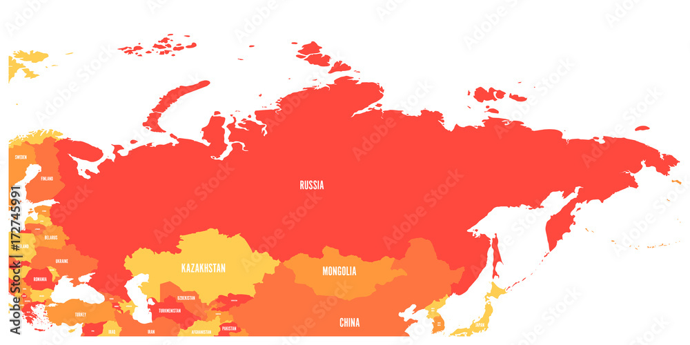 Political map of Russia and surrounding European and Asian countries ...