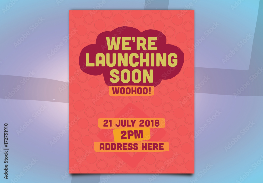 Launching Soon Poster Layout with Red and Orange Accents Stock Template ...