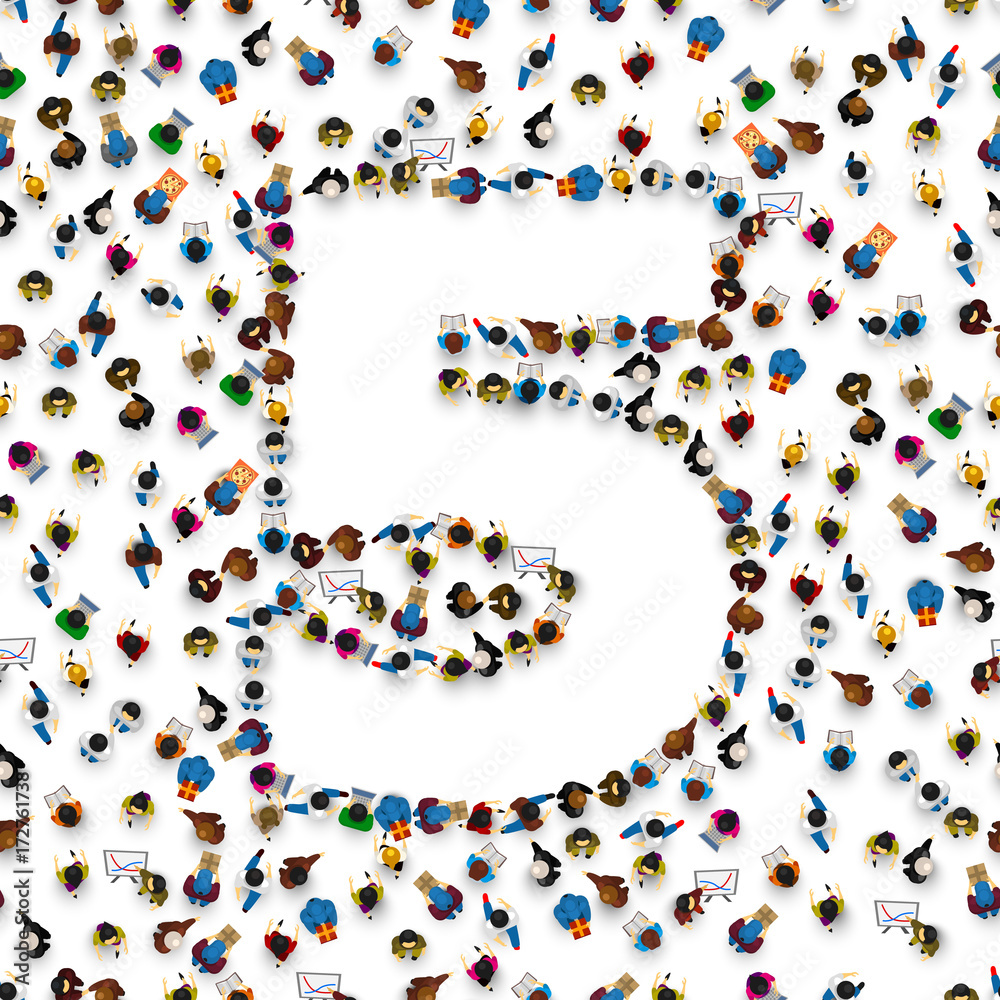 Large group of people in number 5 five form. People font. Vector ...