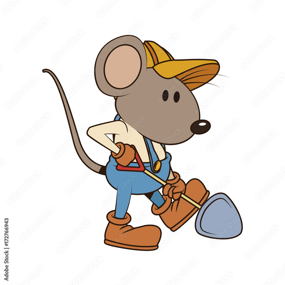 Cute mouse worker cartoon icon vector illustration graphic design ...