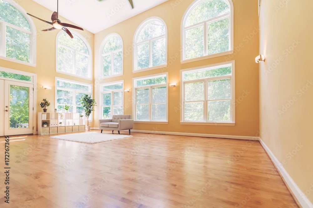 Large luxury interior home with vaulted ceiling Stock Photo | Adobe Stock