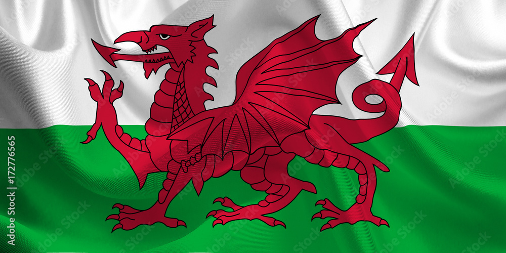 Foto de Waving flag of the Wales. Welsh Flag in the Wind. National mark ...