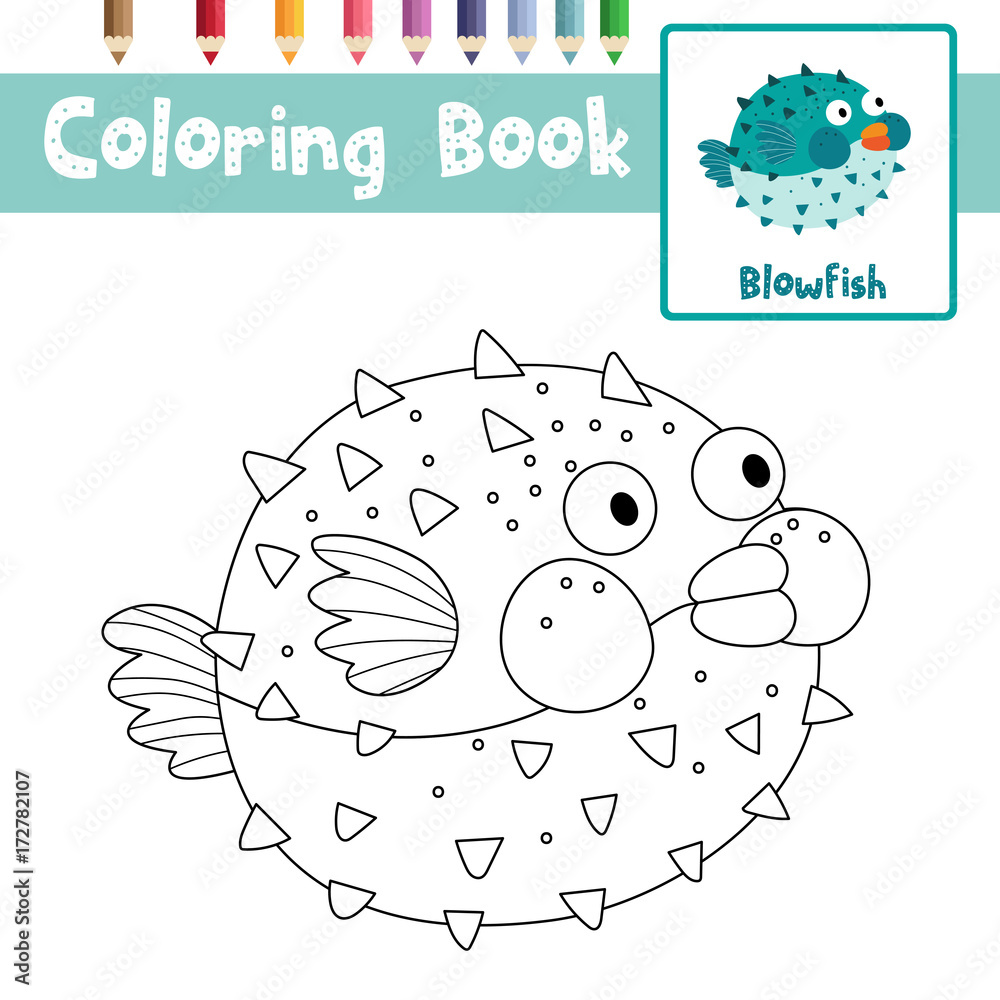 Coloring page of Blowfish animals for preschool kids activity ...