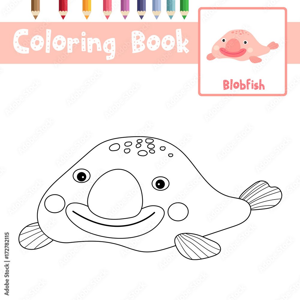Coloring page of Happy pink Blobfish animals for preschool kids ...