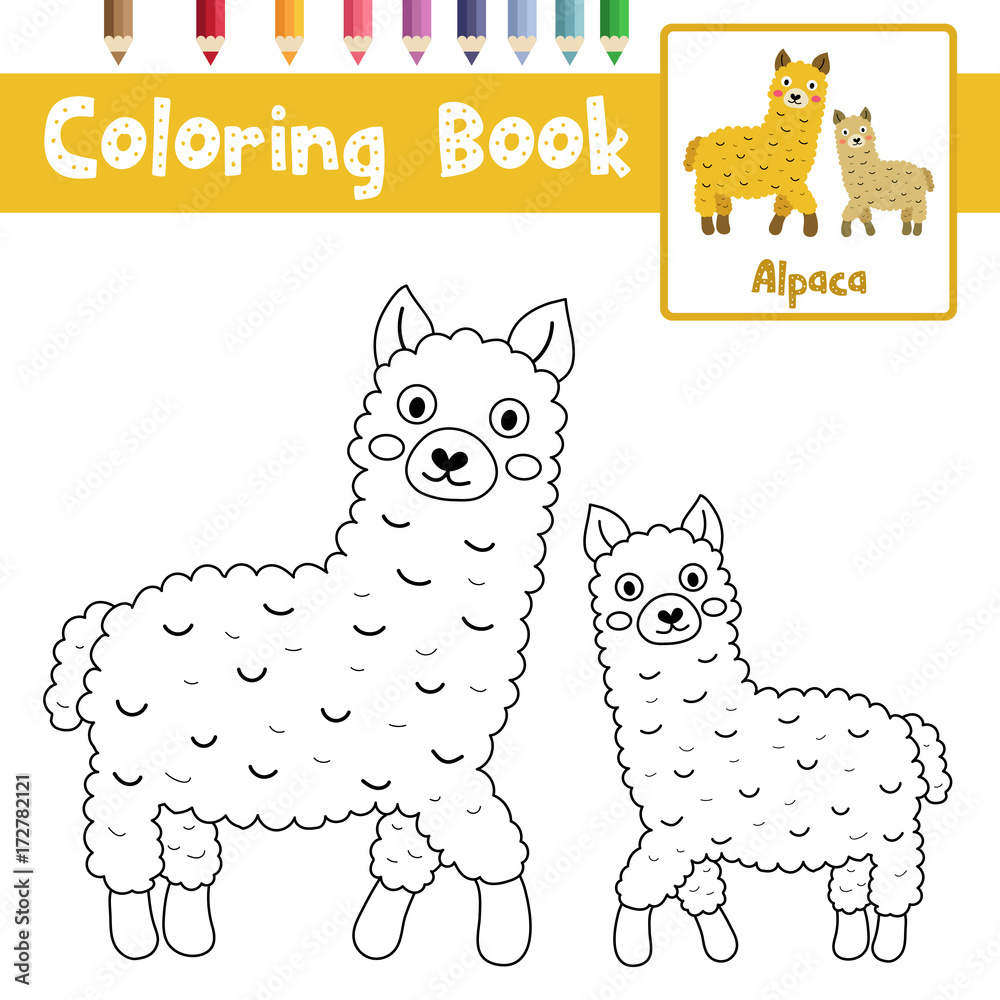 Coloring page of Mother and child alpacas animals for preschool kids ...