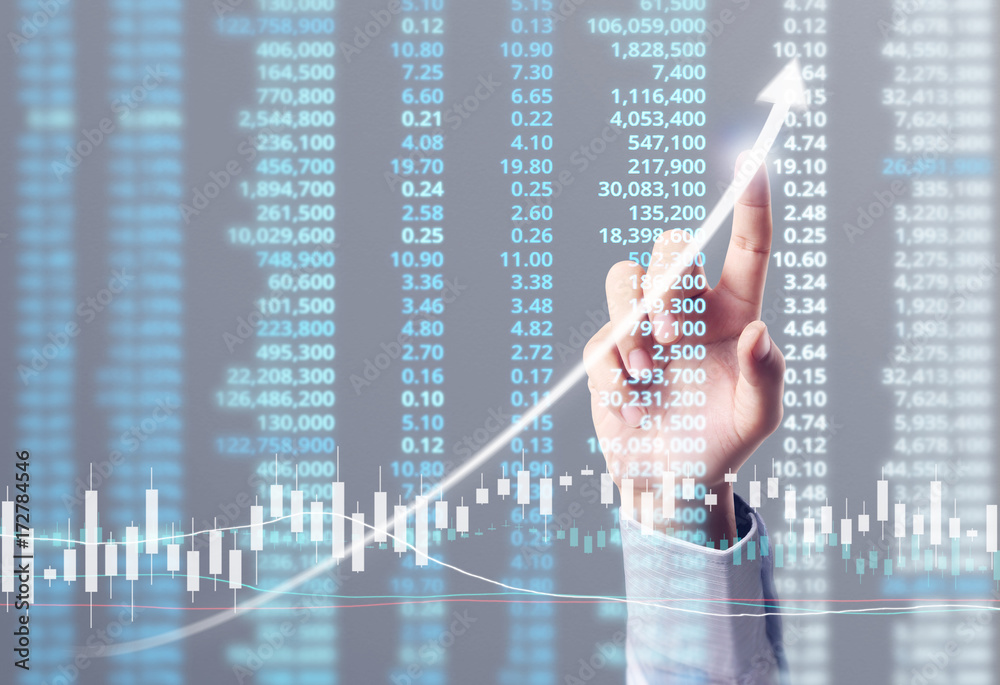 Businessman plan graph growth and increase of chart positive indicators ...