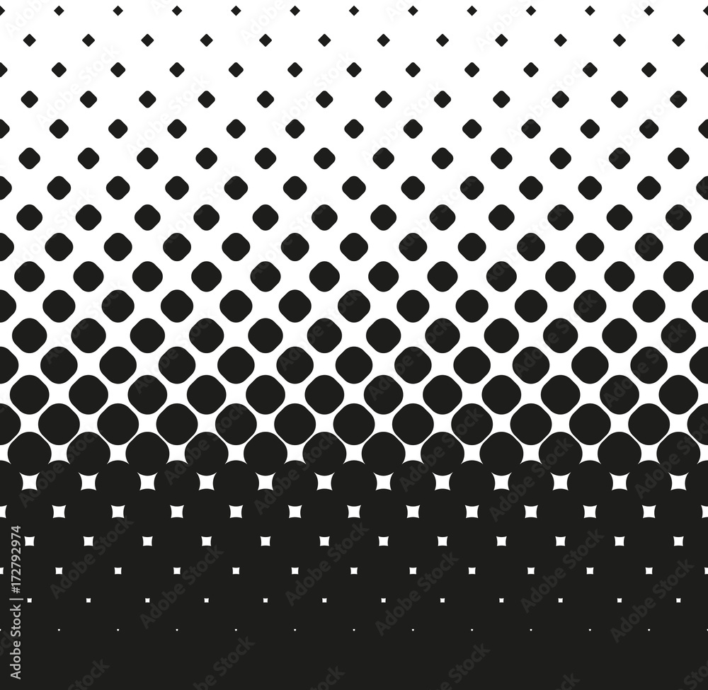 Horizontal seamless Halftone of big rounded squares decreases up, on ...
