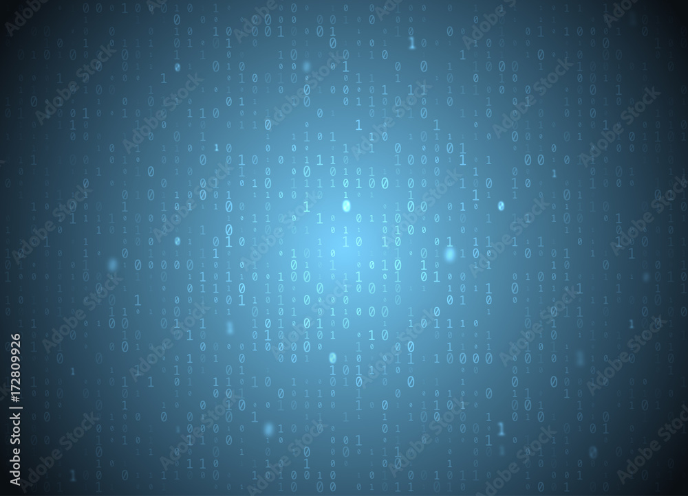 Vector binary code blue background. Big data and programming hacking, deep decryption and ...