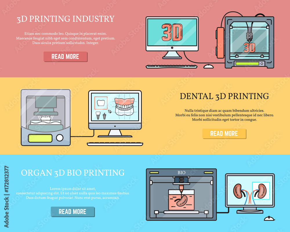 Vector set of 3D printing concept horizontal banners Stock Vector ...