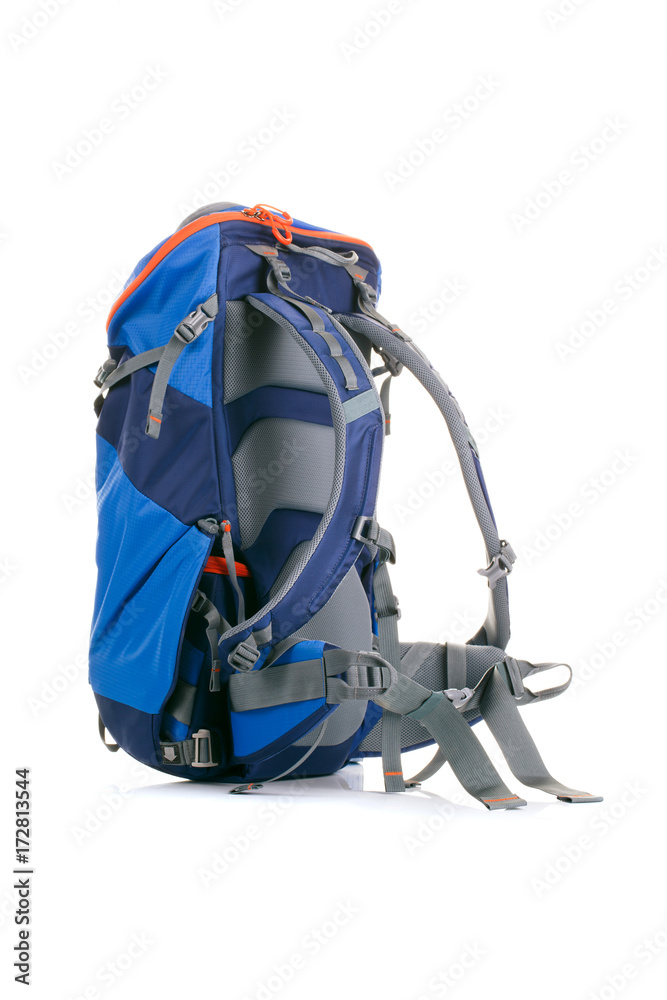 Picture of tourist backpack on empty background Stock Photo | Adobe Stock