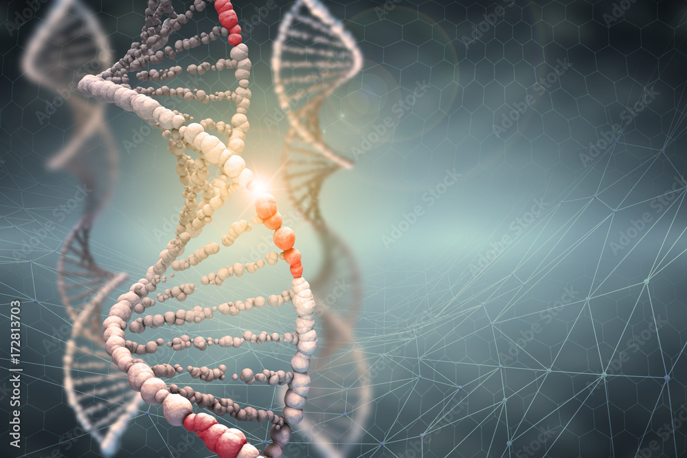 DNA structure Digital illustration in colour background. 3D rendering ...