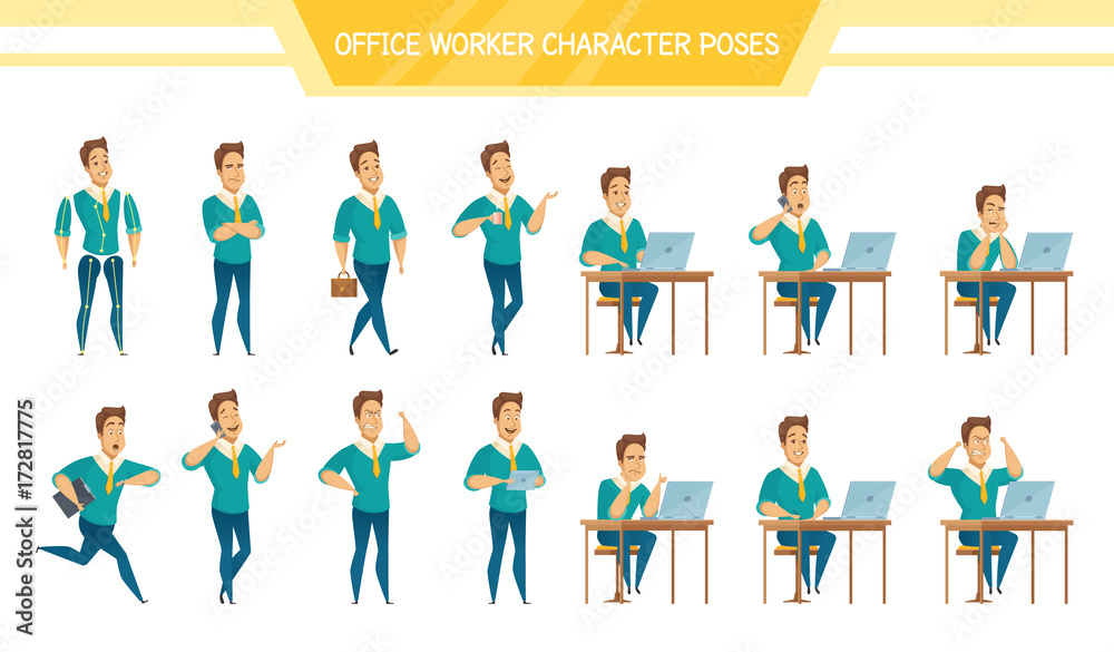 Office Worker Male Poses Set Stock Vector | Adobe Stock