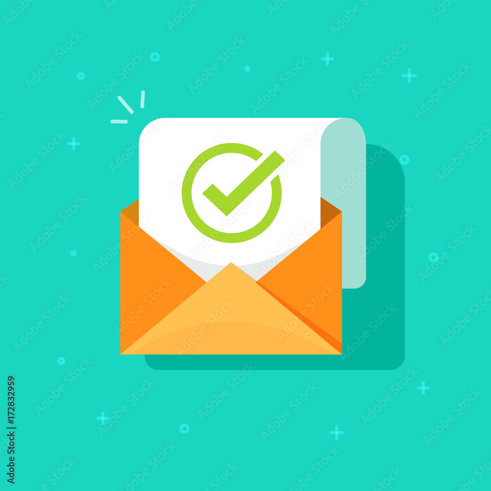 Email confirmation vector illustration, flat cartoon envelope with ...
