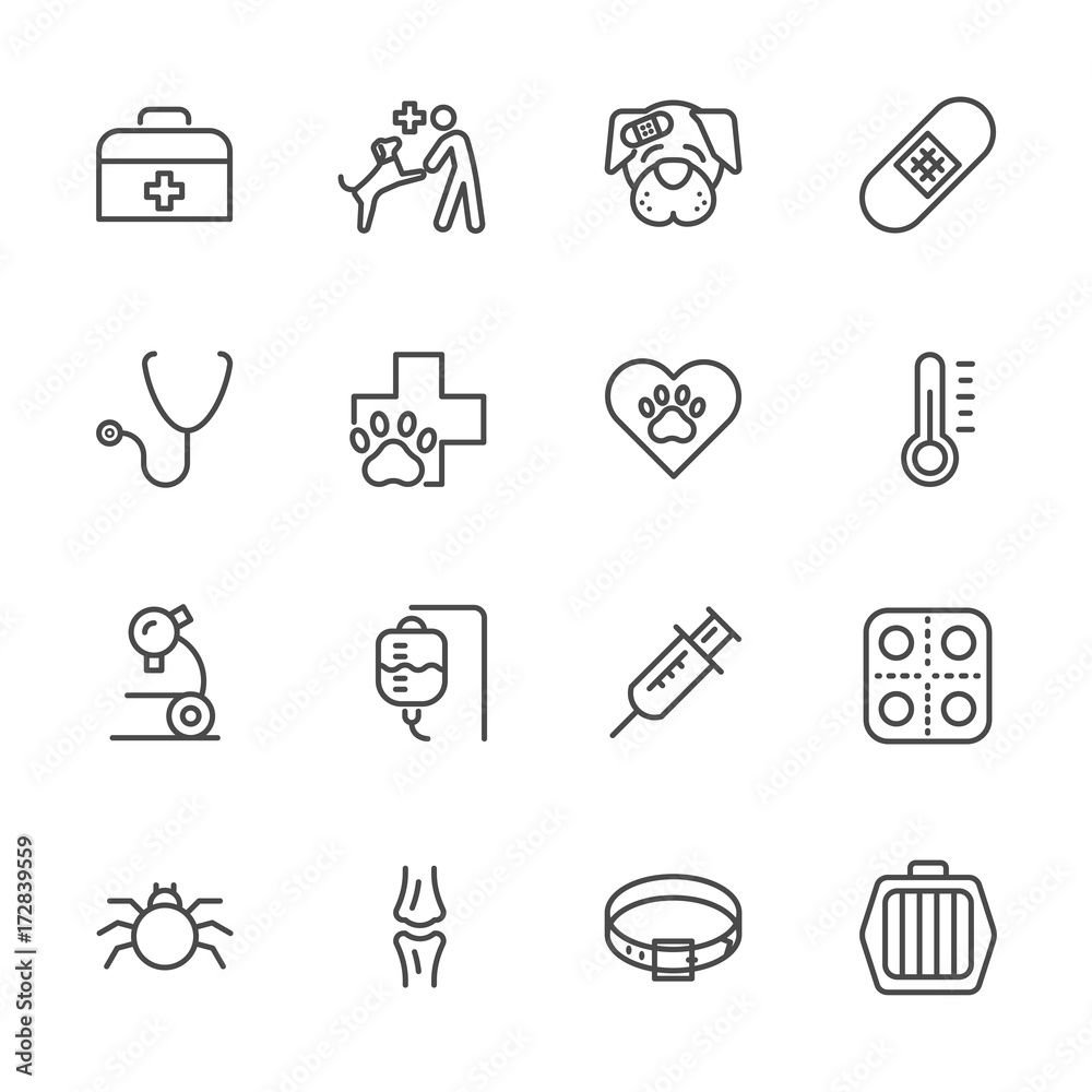 vet clinic, Simple thin line veterinary medicine icons set. Vector icon ...