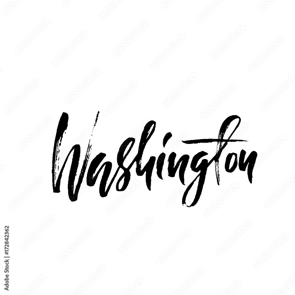 Washington. Modern dry brush lettering. Retro typography print. Vector ...