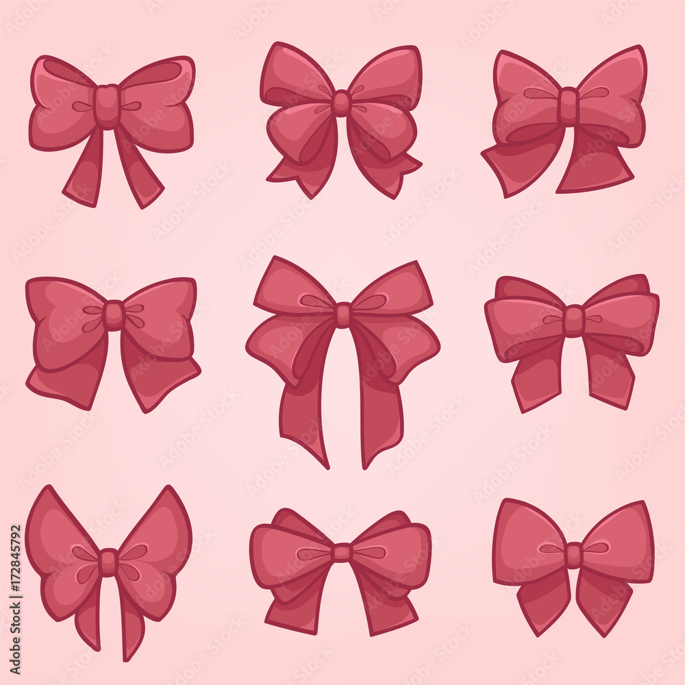 Set of pink gift bows with ribbons Stock Vector | Adobe Stock